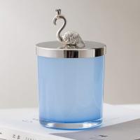China Empty 430ml Color Glass Candle Holder 15oz Blue Candle Jars With Lids for sale