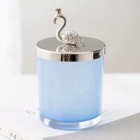 China Empty 430ml Color Glass Candle Holder 15oz Blue Candle Jars With Lids for sale