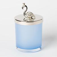 China Empty 430ml Color Glass Candle Holder 15oz Blue Candle Jars With Lids for sale