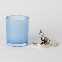 China Empty 430ml Color Glass Candle Holder 15oz Blue Candle Jars With Lids for sale
