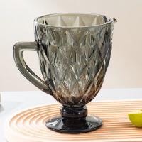 China 38 Oz Smoke Gray Glass Water Pitcher Jug With Spout Machine Pressed for sale