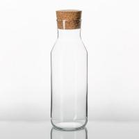 China Borosilicate Clear Glass Water Carafe 35oz Hand Blown 1000ML With Cork Stopper for sale