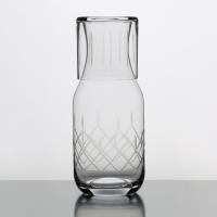 China Hand Blown 30 Ounce Glass Water Pitcher Lead Free Engraved Bedside Carafe With Cup for sale