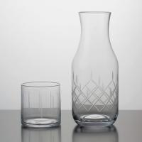 China Hand Blown 30 Ounce Glass Water Pitcher Lead Free Engraved Bedside Carafe With Cup for sale