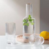 China Ripple Bedside Water Carafe And Glass Set 30Oz Hand Blown Gold Or Silver Rim for sale
