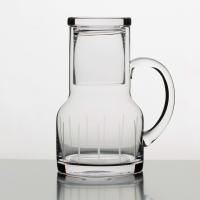 China Engraved Hand Blown Glass Carafe 30 Oz Clear Bedside Water Pitcher With Handle for sale