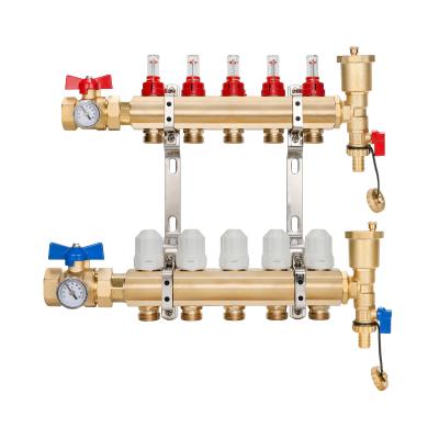 China Online Technical Support DR-1501A 2-12 Ways Radiant Central Hvac Floor Heating Water System Brass Manifold for sale