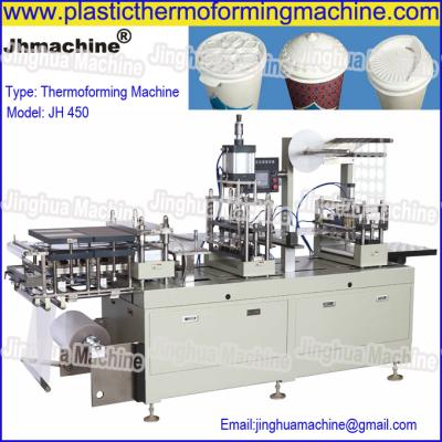 China Hot Selling automatic disposable lid thermoforming machine/lid forming,cutting and stake for sale