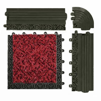 China Interlocking Modular Doormat with PVC Coil Insert Hollow Base Dirt Catching Entrance Floor Tile with Matching Edge and Corner Trims for sale