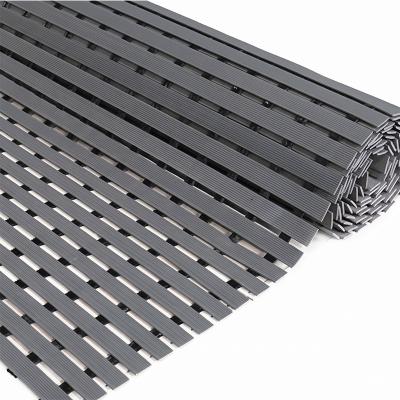 China Flexible Roll PVC Slotted Drainage Mat Open Groove Anti Slip Rubber Floor Mat for Pool and Wet Walkway for sale
