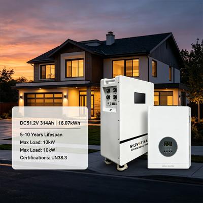 China 16.07kWh 51.2V 314Ah LiFePO4 Solar Battery with 10kW Max Load for Home Energy Storage for sale