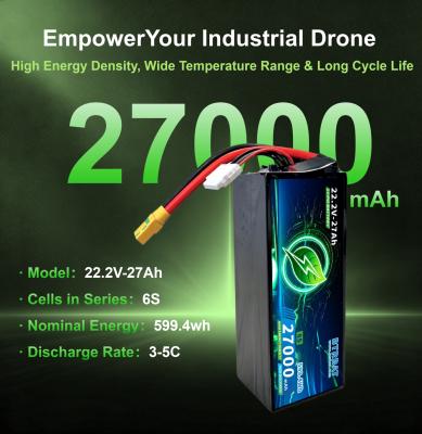 China 22.2V 27Ah Solid State Lithium Ion Battery Pack 599Wh 6S High Energy Density Industrial UAV Battery Factory Direct Supply UN38.3 Certified For Heavy Payload Drone Field Mobile Working Equipment for sale