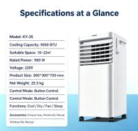 China 9000 BTU/h Electric Portable Household Air Conditioner Easy Move Wheels Remote for sale