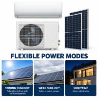 China 12000BTU AC DC Grid Tied Hybrid Solar Air Conditioner 3x500W Panels Direct Drive Mains Backup for sale