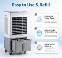 China Portable Evaporative Cooler 30L Water Tank 135W Energy Saving Air Cooling Fan With Casters for sale