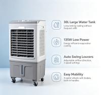 China Portable Evaporative Cooler 30L Water Tank 135W Energy Saving Air Cooling Fan With Casters for sale