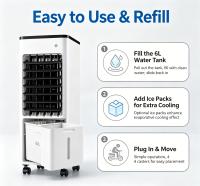 China Mini Portable Evaporative Air Cooler 6L 50W Ultra Low Energy Personal Cooling Fan 220V 50Hz Caster Wheels Adjustable Louvers for sale