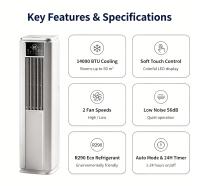 China Wholesale Portable Air Conditioner14000BTU R290 Self-Evaporative 3-Speed 24h Timer Sleep Mode LED Tower Silver for sale