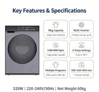 China 10kg Front Load Washing Machine 1400 RPM No Spin 400 RPM Steam 90°C Tub Clean Dark Grey for sale