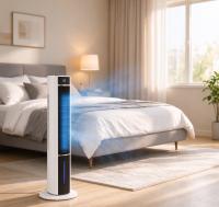 China Tower Water Cooling Fan White 75W 7.5m/s 4L Visible Tank LED Touch Remote Humidifier 50/60Hz for sale