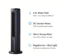 China Black Tower Water Cooling Fan DC Motor 10m/s 24 Variable Speed 6.5L Tank LED Touch Humidifier 50/60Hz for sale