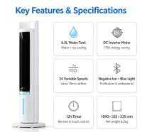 China 220V Tower Water Cooling Fan White DC Motor Variable Speed 6.5L Tank for sale