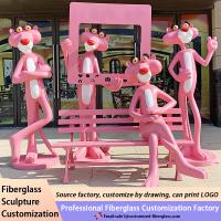 China Outdoor Cartoon Animal Pink Panther Fiberglass Bench Seat Chair Sculpture For Shopping Mall Activities Decoration for sale