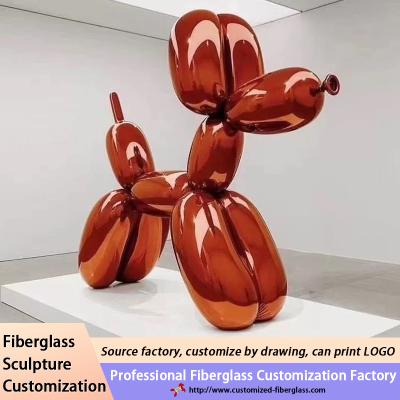 China Customized Electroplated 3D Balloon Dog Fiberglass Animal Sculpture For Gift Home Decoration for sale