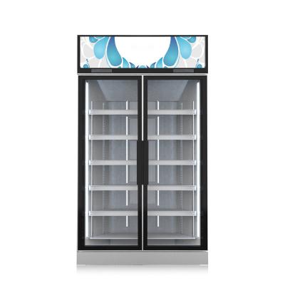 China Air Cooling Upright 2 Glass Door Display Chiller 800L Digital Temperature Control for sale