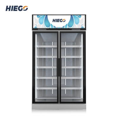 China Air Cooling Double Glass Door Display Chiller 980L R290 Single Temperature for sale
