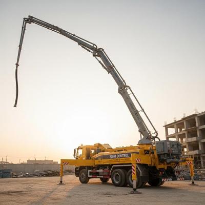 China Double Seal second hand concrete pump truck featuring 200 M control distance built to support concrete placement and reduce project timelines for sale