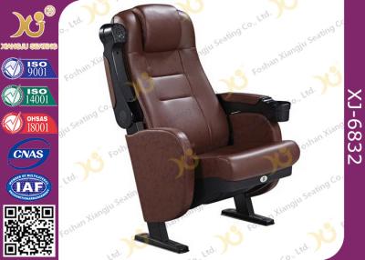China Steel Legs Floor Mounted Leather Theater Seating Chairs With Drink Holder for sale