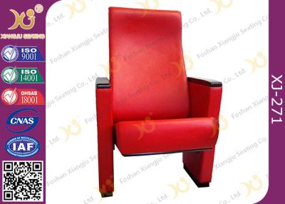 China Red Leather Wood Cover Auditorium Style Seating With Solid Wood Armrest for sale