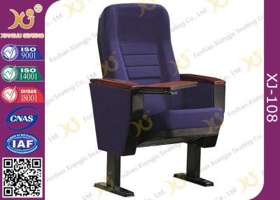 China Plywood Outback Retractable Auditorium Chairs Fully Upholstered Dark Blue Fabric for sale