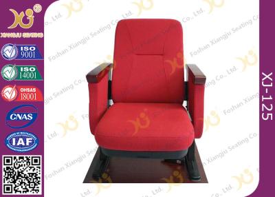 China Contoured Seat Cushion Auditorium Chairs Strong Metal Base With Wood Armrest for sale
