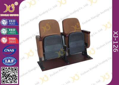 China Samller 560 MM Center Distance Strong Double Legs Wood Auditorium Chairs With Brown for sale