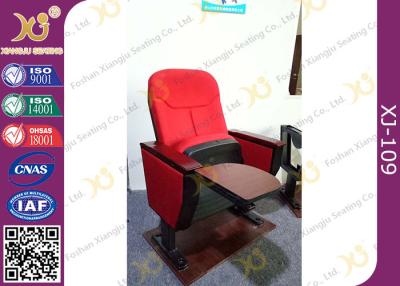 China Red Color Church Lecture Hall Seating MDF Writing Pad Cocked PP Outerback for sale