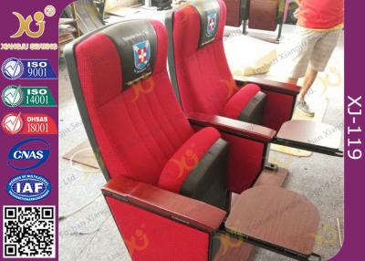 China Customize Church Hall Chairs With Soft Padded And Logo Sewed On Back Rest for sale