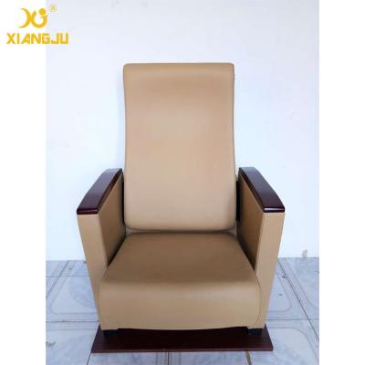China Real Leather Standard Soft Auditorium Chairs 6.5MM Width Armrest Tip Up Seat for sale