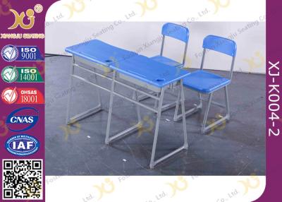 China Double School Desk And Chair With Cabinet / Colorful Steel Frame Fixed for sale