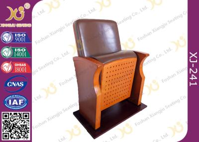 China Brown Leather Low Back Auditorium Chairs With Self Weight Retracting Seat for sale