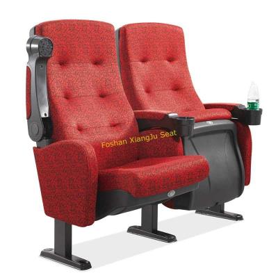China Movable Armrest Fabric Floral Theatre Seating Chairs Tip Up By Gravity Red Color for sale