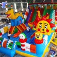 China Custom Inflatable Bouncy Castle 0.5mm PVC Happy Land Theme Bounce House EN14960 for sale