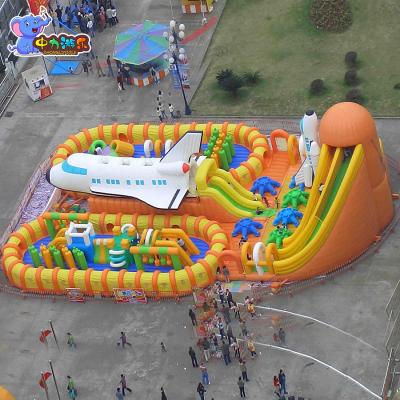 China Aircraft Theme Inflatable Bouncy Castle 6m x 4m Outdoor Amusement Park with Slide for sale