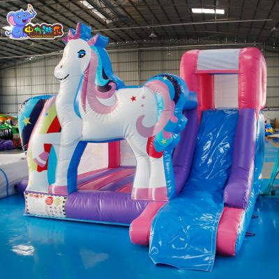 China Unicorn Inflatable Bouncy Castle with Slide 60cm Guardrail Kids Trampoline for sale