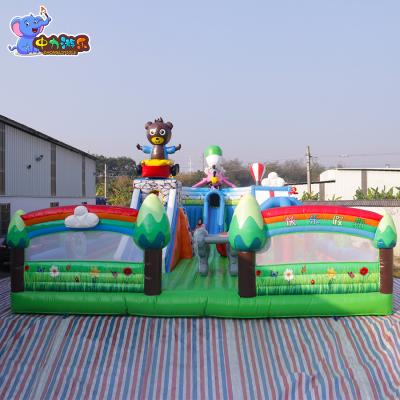 China Cartoon Bear Inflatable Bouncy Castle with Double Slide 3.5m PVC Kids Trampoline for sale
