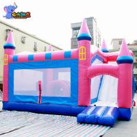 China Pink Inflatable Bouncy Castle with Slide and Trampoline 5 Minute Inflation PVC for sale