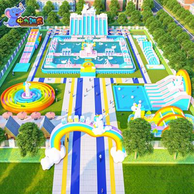 China Commercial Inflatable Bouncy Castle Obstacle Course Rainbow Water Park 60-100 Person for sale