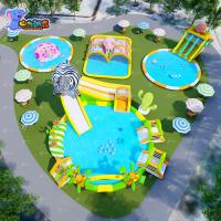 China Large Inflatable Water Slide Bounce House Commercial Amusement Park Jumping Castle 55-85 Capacity for sale