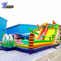 China Outdoor PVC Inflatable Dinosaur Bouncy Castle with Slide for Kids 3-12 Years for sale